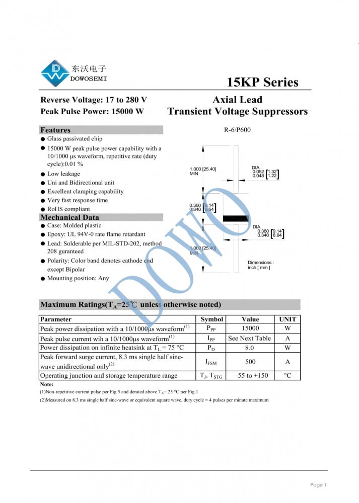 DOWO 15KP Series datasheet page 1