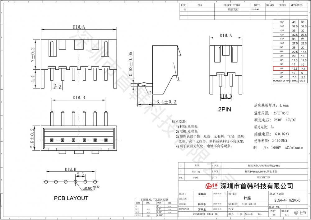 SHOU HAN 2.54-4P WZDK-D specification page 1