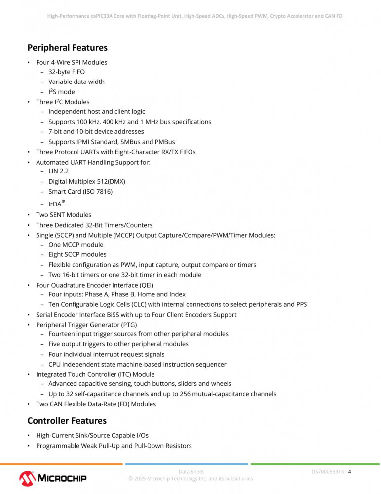 Microchip dsPIC33AK512MPS205 datasheet page 4