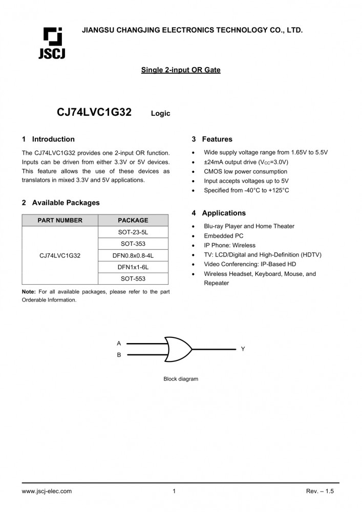 CJ74LVC1G32 datasheet page 1