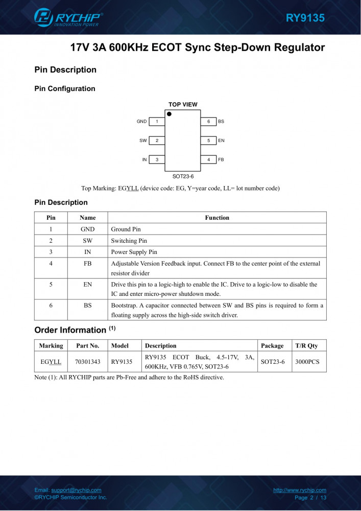 RY9135 datasheet page 2