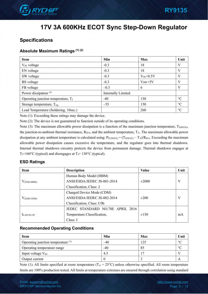 RY9135 datasheet page 3