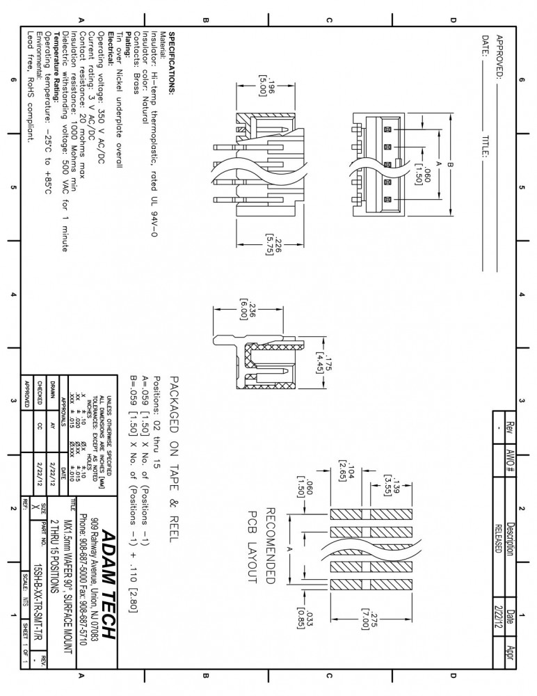 ADAM TECH 15SH-B-04-TR-SMT-T/R technical drawing and specifications
