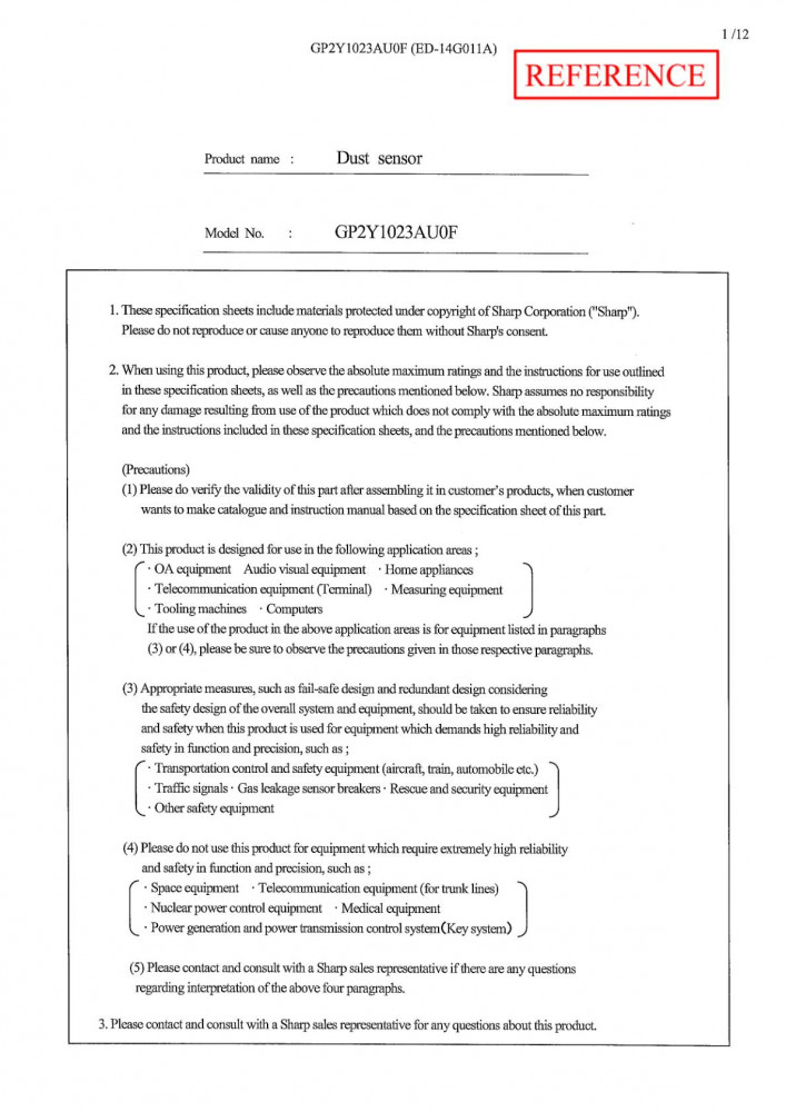 GP2Y1023AU0F specification page 2