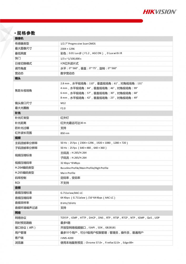 HIKVISION DS-IPC-T13HV3-IA datasheet page 2
