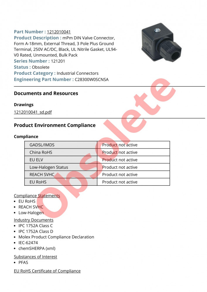 MOLEX Series 121201 technical drawing, page 1