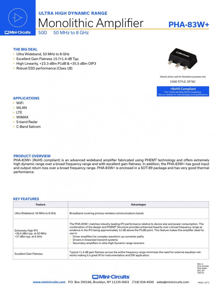 PHA-83W+ datasheet page 1