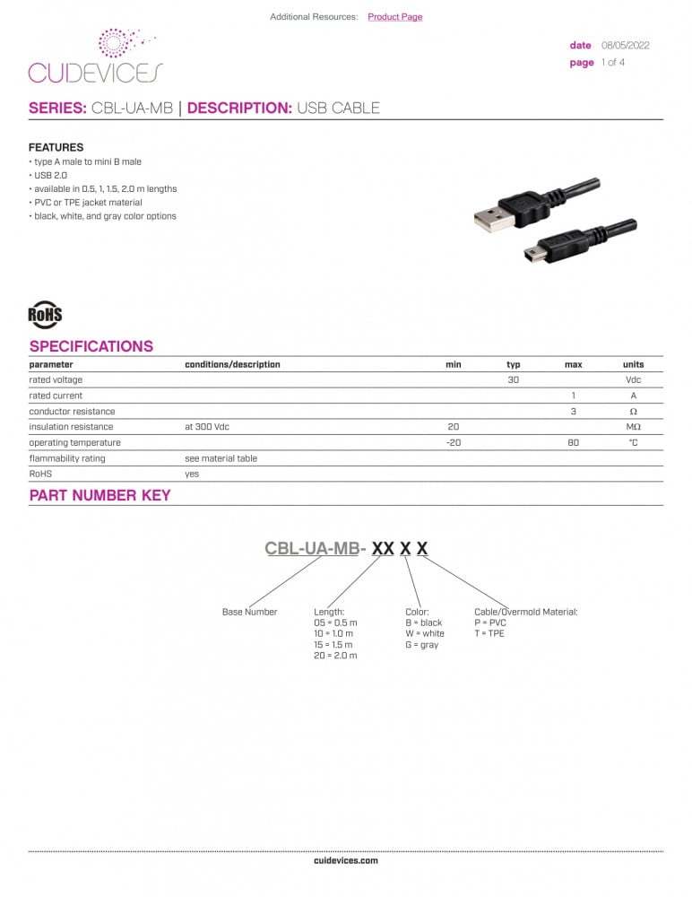 CBL-UA-MB-10WT datasheet page 1
