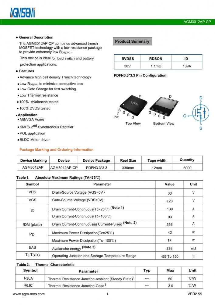 AGM3012AP-CP datasheet page 1