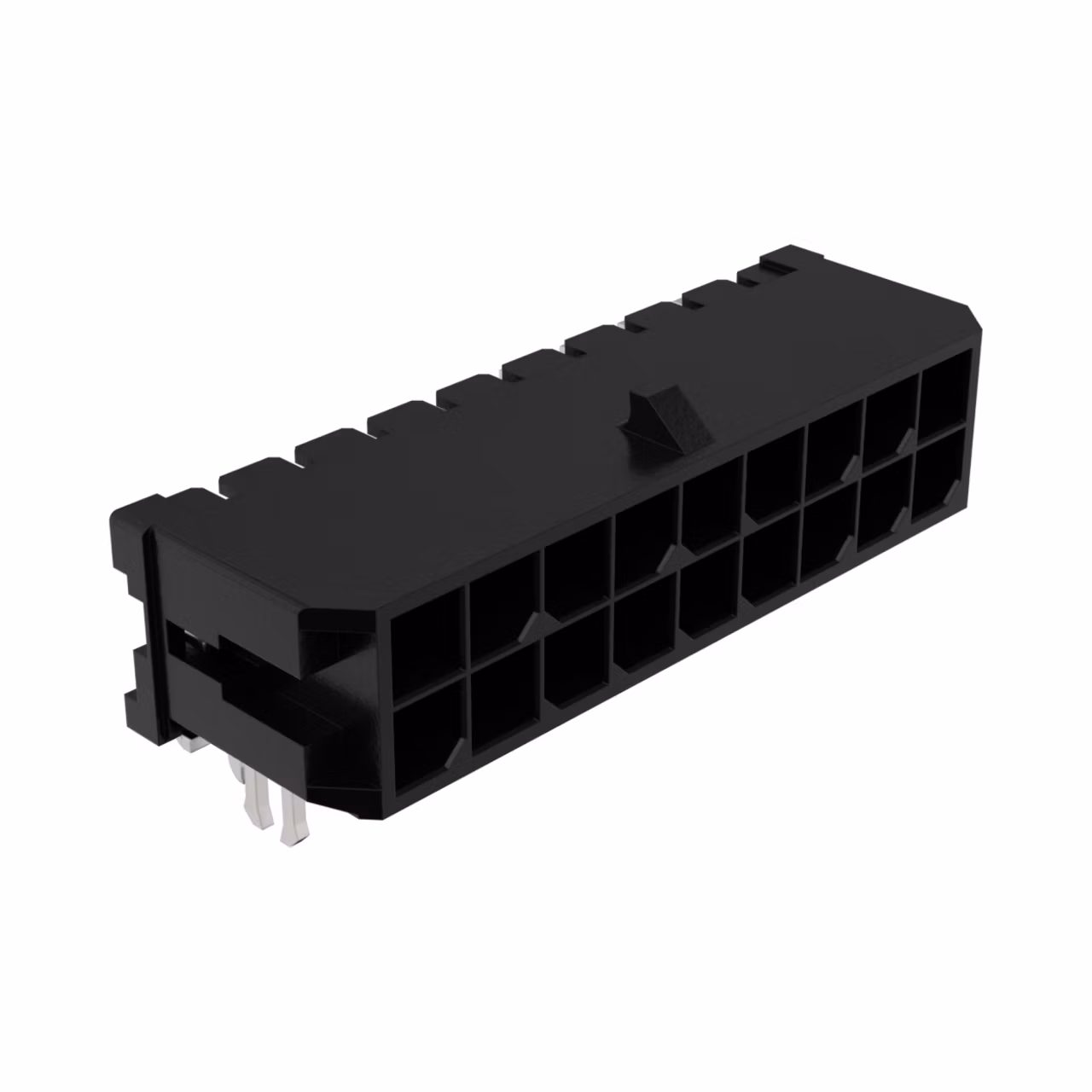 Micro-Fit 3.0 Right-Angle Header, 3.00mm Pitch, Dual Row, 18 Circuits, with Snap-in Plastic Peg PCB Lock, 2.54µm Matte Tin Plating, Glow-Wire Capable, Black for sale