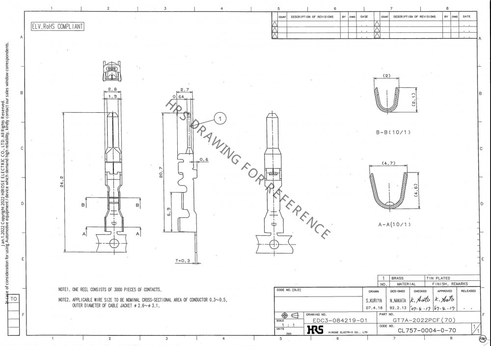 HRS GT7A-2022PCF(70) technical drawing preview