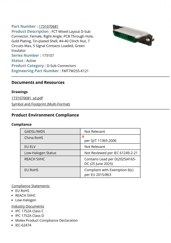 MOLEX 1731070681 technical drawing, page 1
