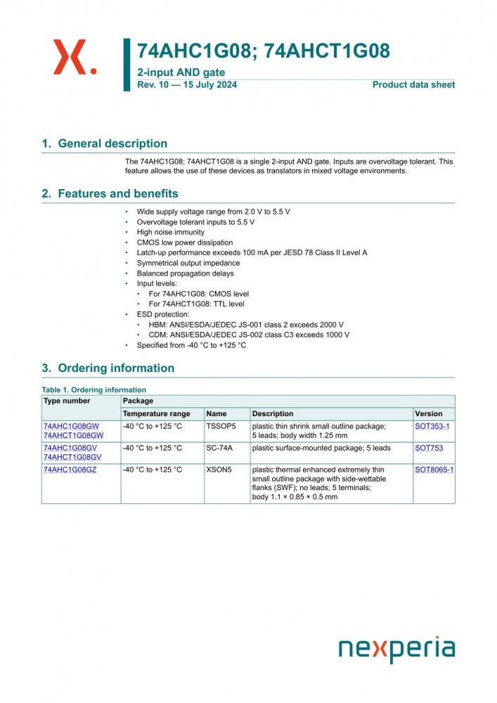 74AHC1G08 datasheet page 1