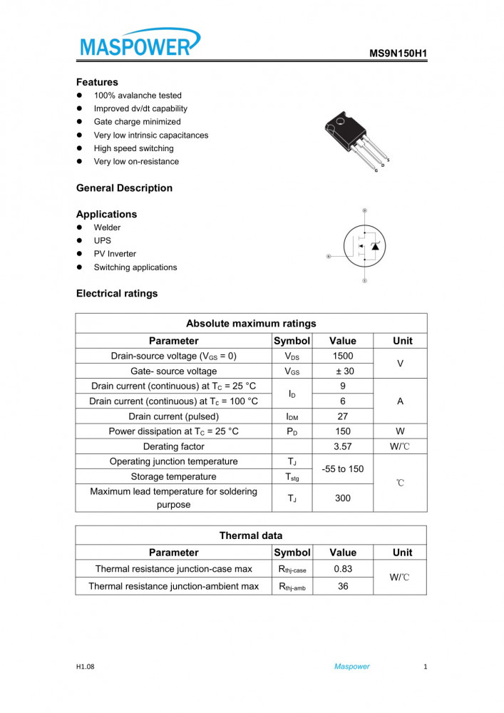 MS9N150H1 datasheet page 1