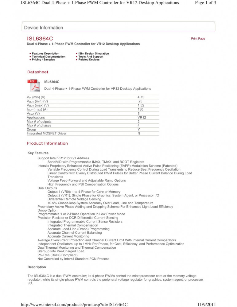 ISL6364C datasheet page 1