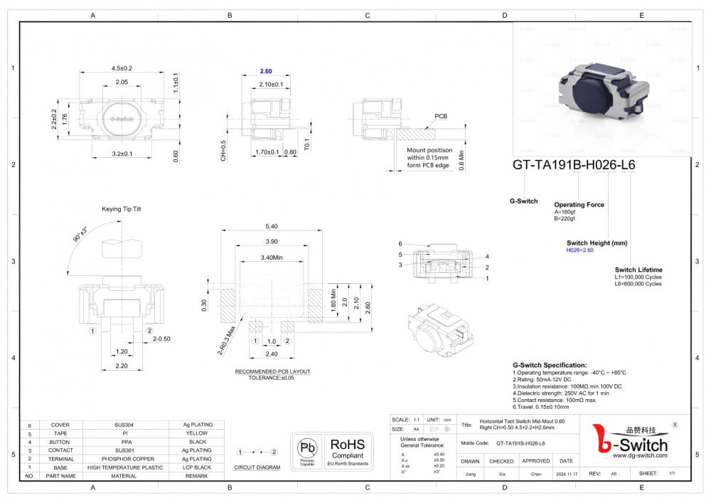 GT-TA191B-H026-L6 technical document page