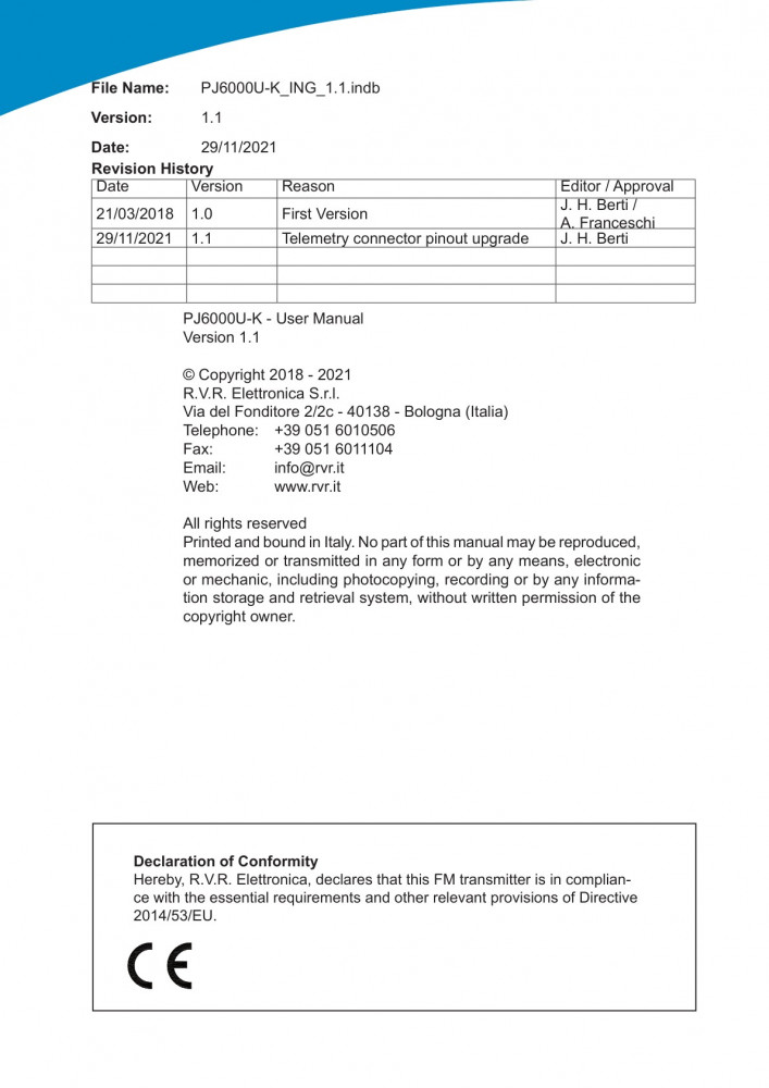 PJ6000U-K documentation page 2