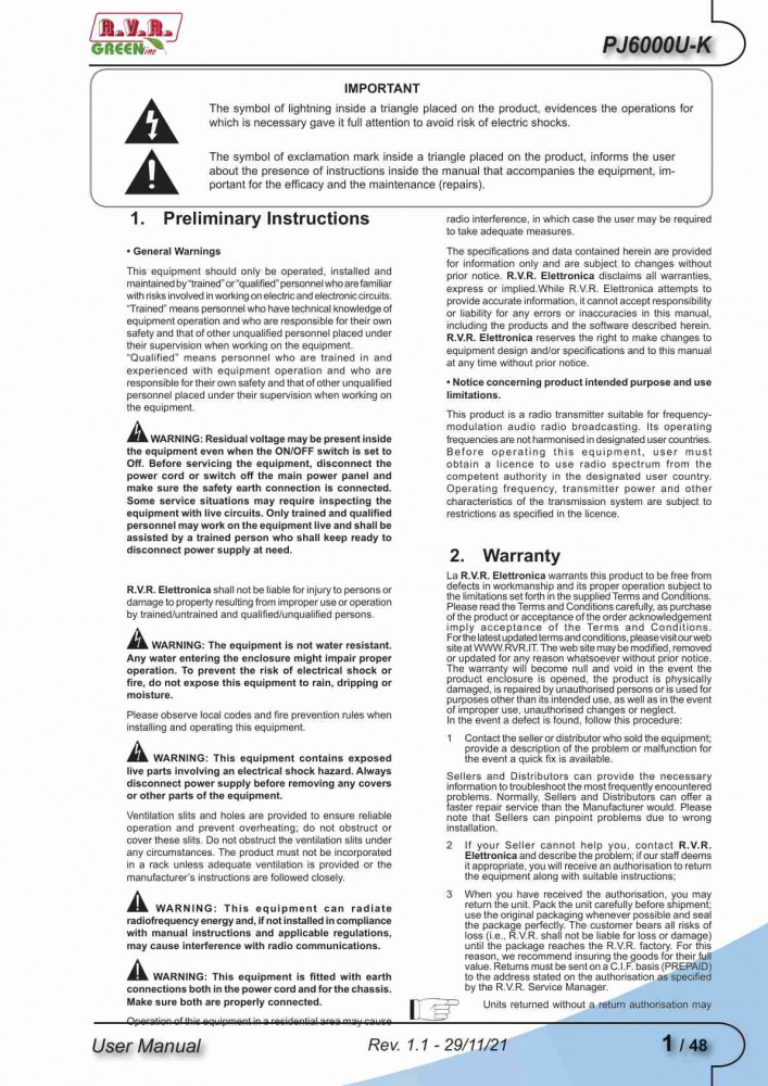 PJ6000U-K documentation page 7