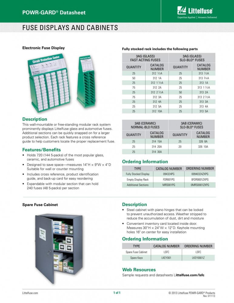 Littelfuse fuse display and cabinet documentation page
