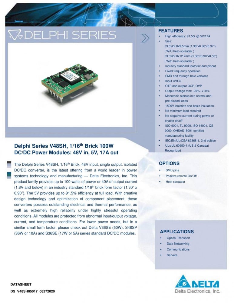 V48SH05017NNFA datasheet page 1