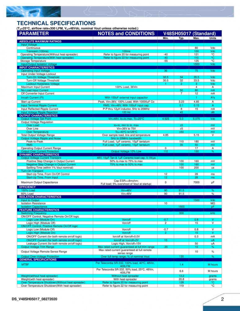 V48SH05017NNFA datasheet page 2