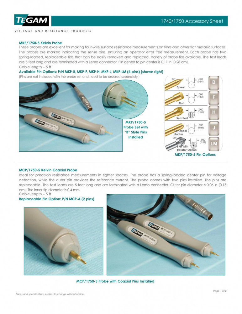 1750 series probe technical document, page 1