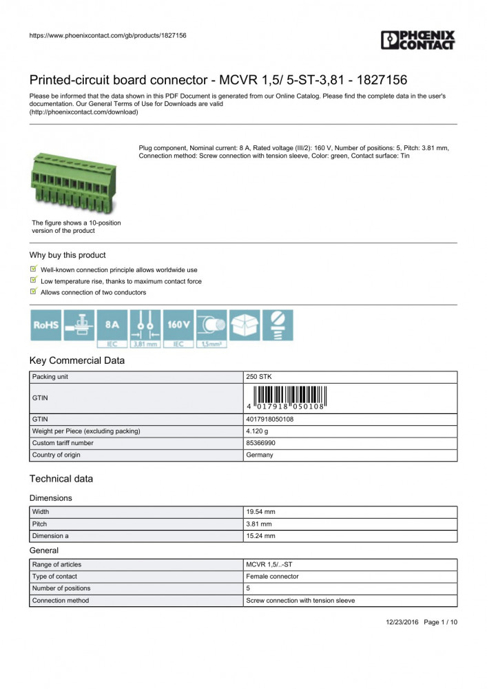 Phoenix Contact 1827156 document page 1