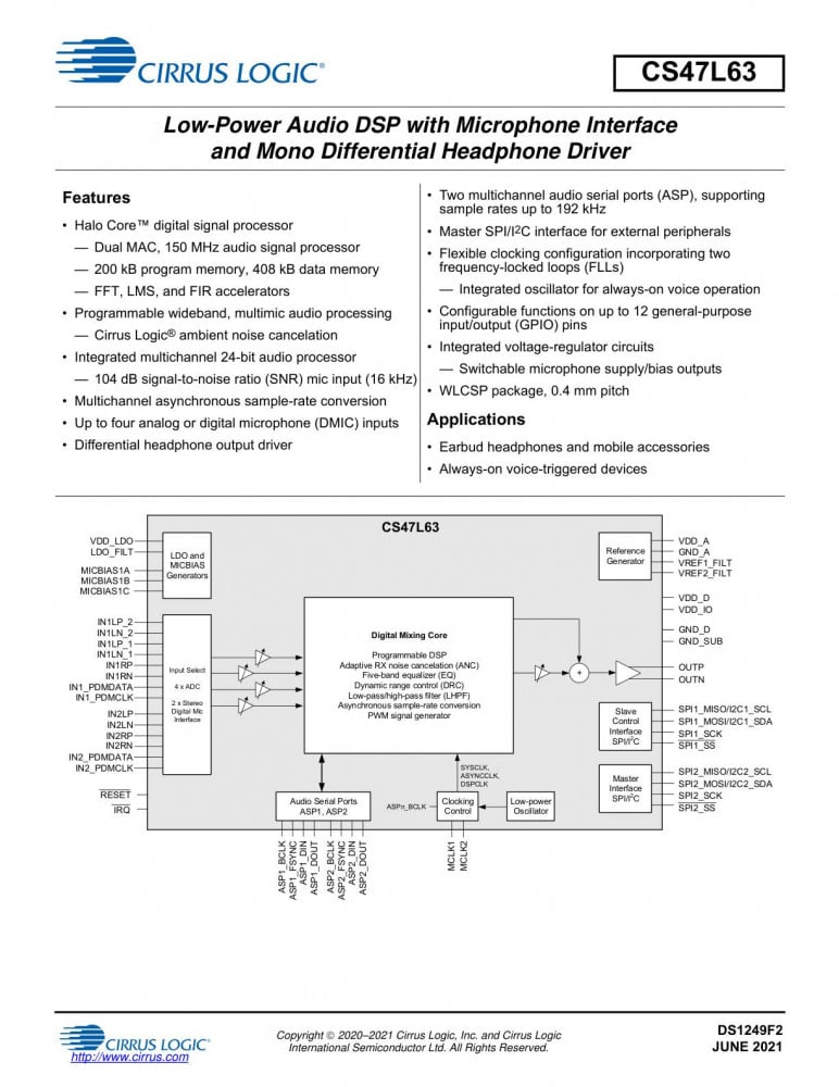 CS47L63 datasheet page 1