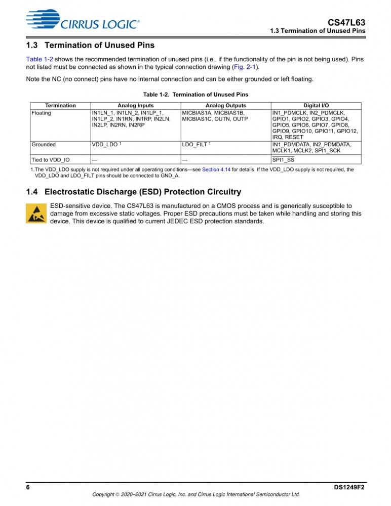 CS47L63 datasheet page 6