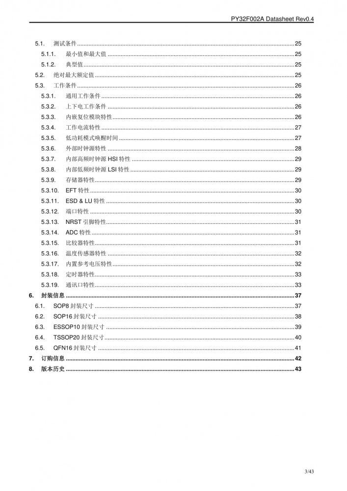 PY32F002A datasheet page 3
