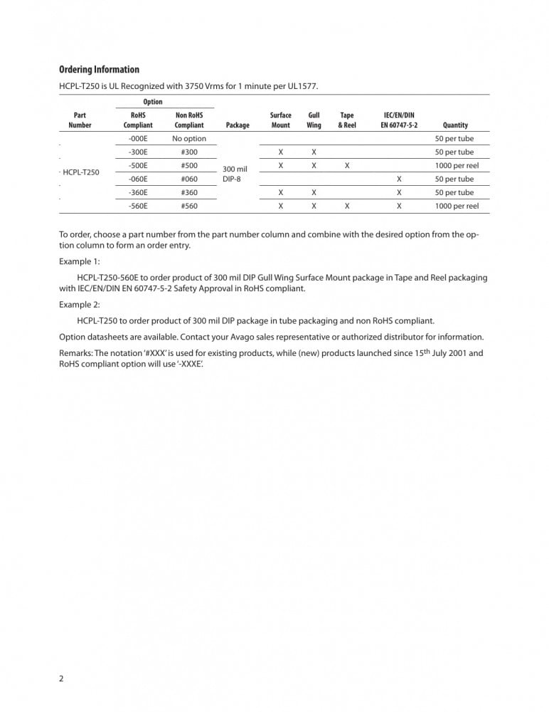 HCPL-T250-500E datasheet page 2