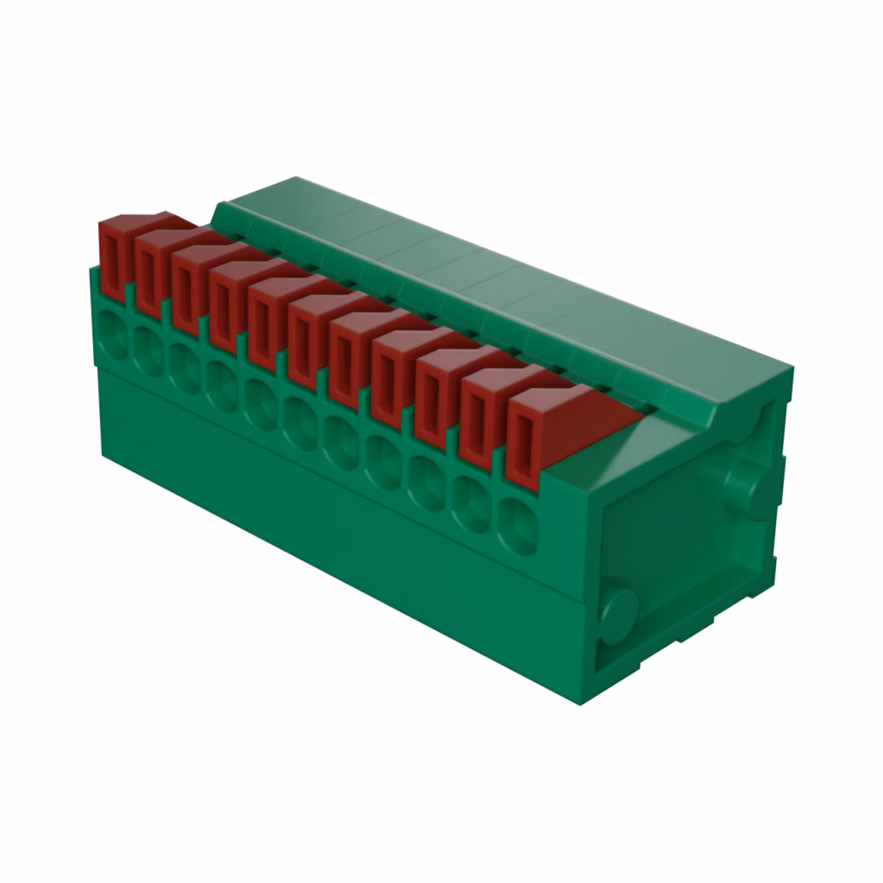 2.54mm Pitch, Eurostyle Fixed-Mount Push-Button Terminal Block, Horizontal, 6A, 26-18 AWG, Green, 11 Circuits for sale
