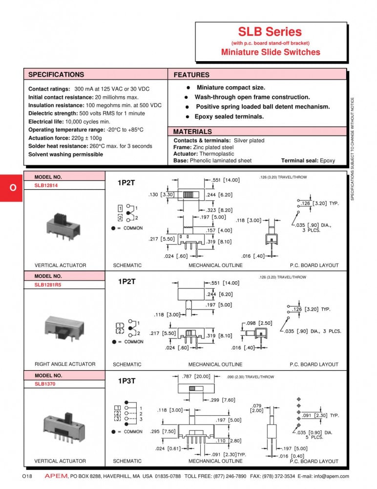 APEM SLB series datasheet page 1