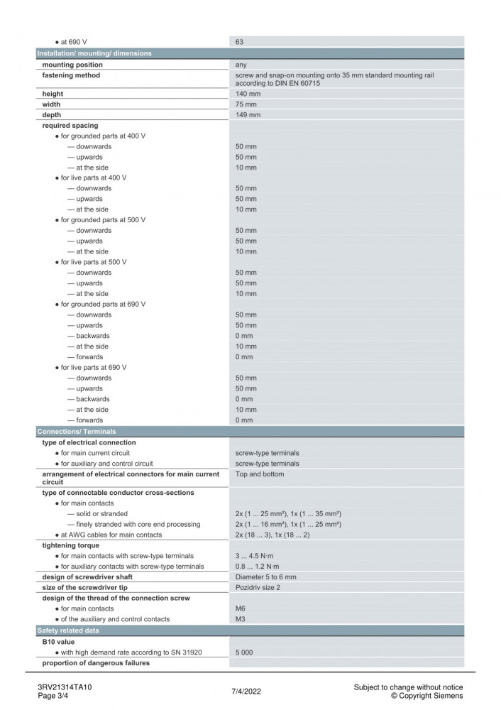 3RV21314TA10 datasheet page 3