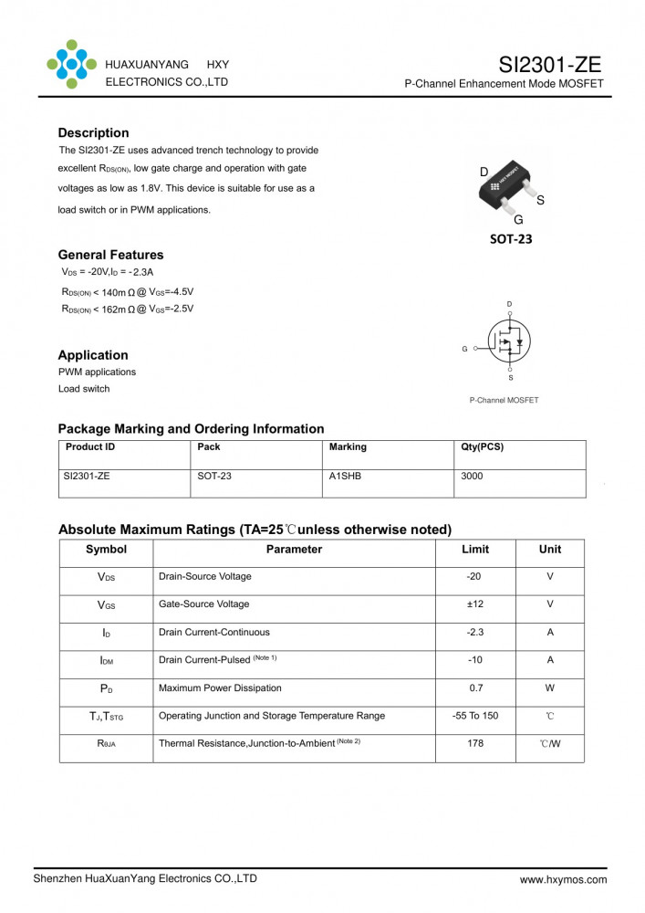SI2301-ZE datasheet page 1