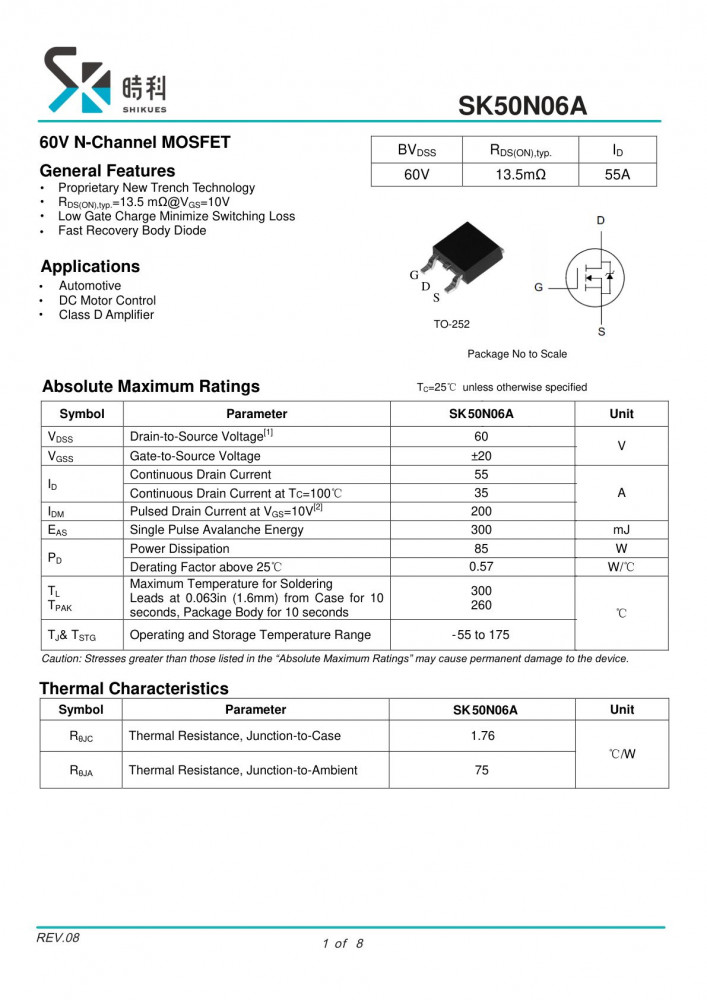 SK50N06A datasheet page 1