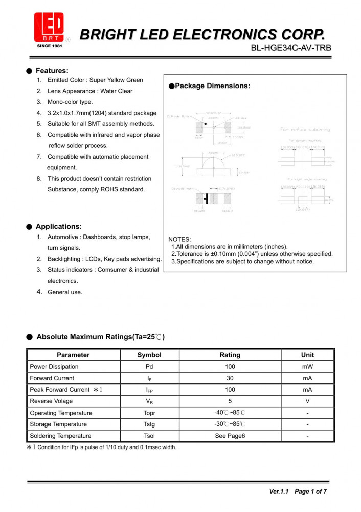 BL-HGE34C-AV-TRB datasheet page 1