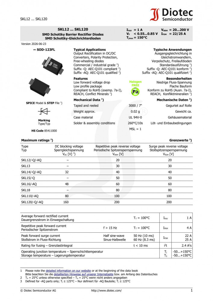 DIOTEC SKL110-AQ datasheet page 1