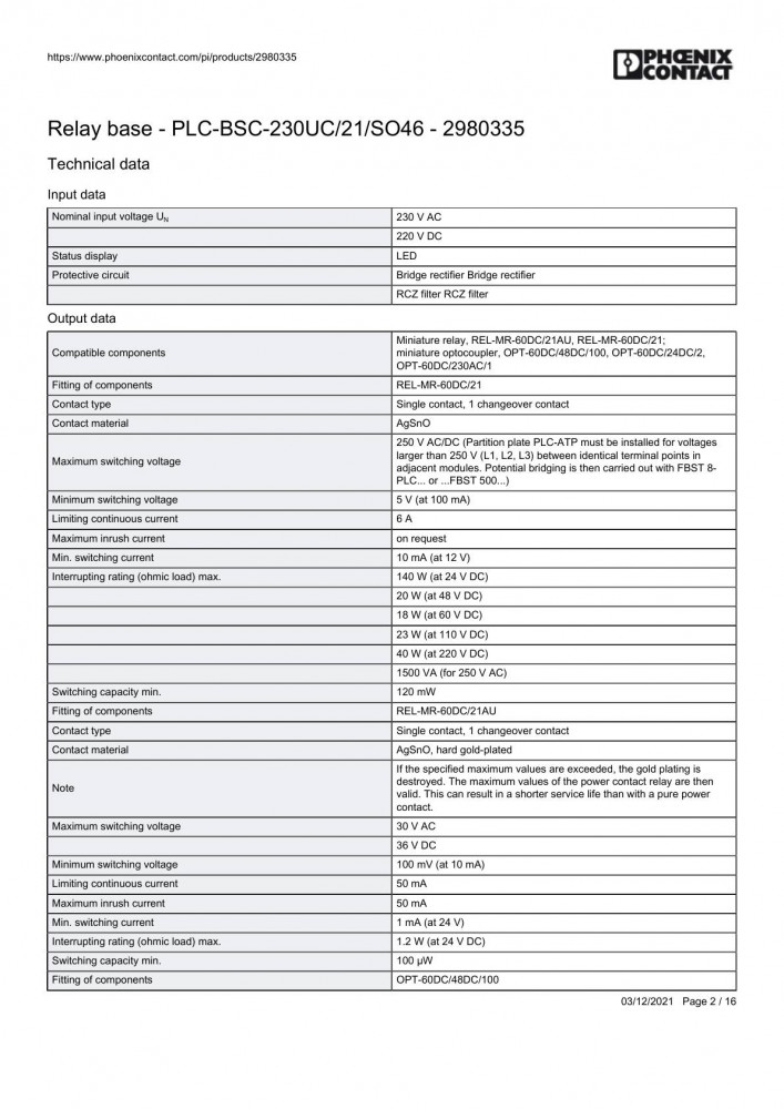 Phoenix Contact 2980335 technical document page 2