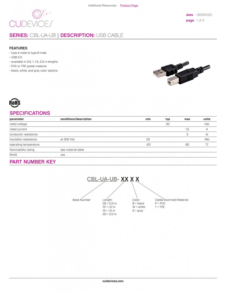 CBL-UA-UB-05GT technical document page 1