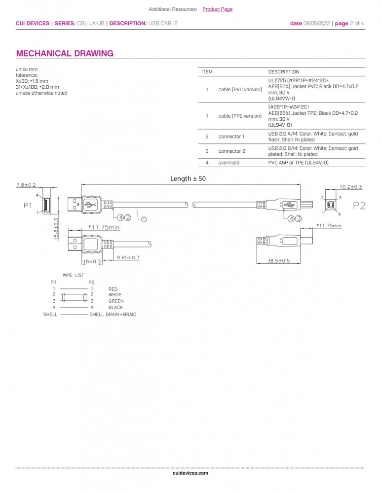 CBL-UA-UB-05GT technical document page 2