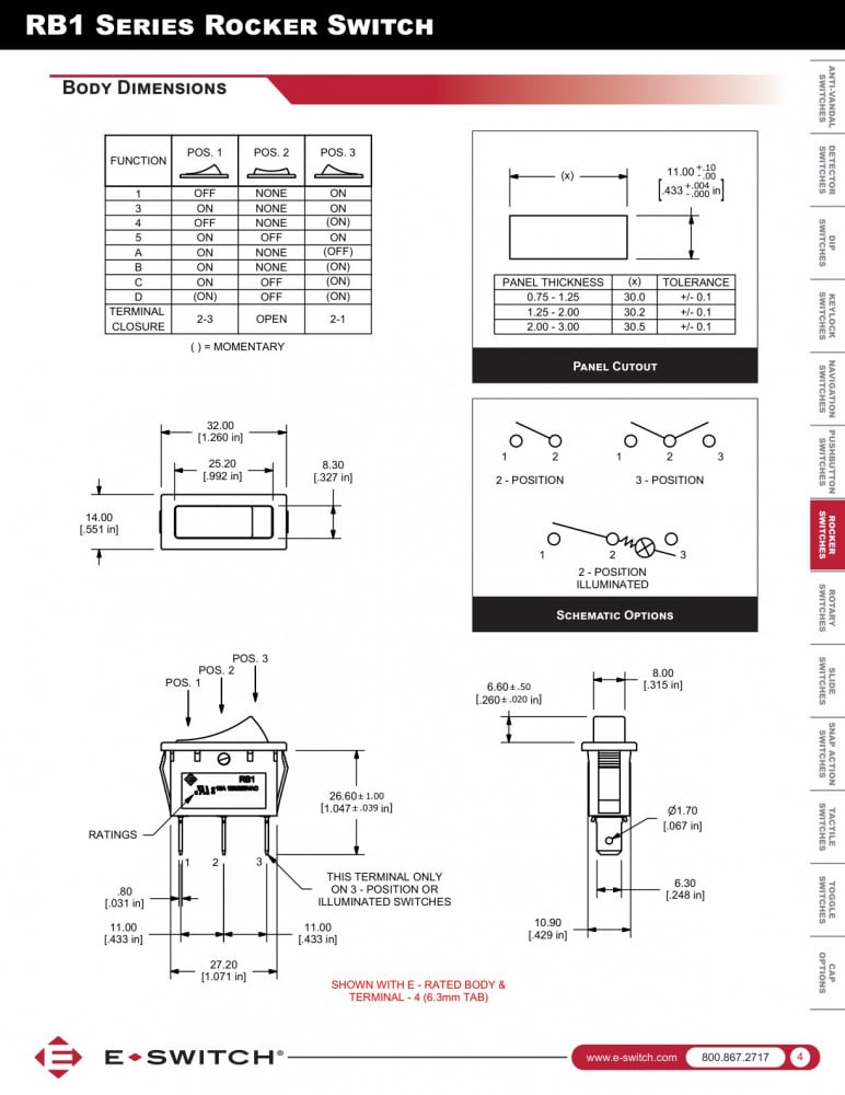 RB1 Series rocker switch datasheet page 4
