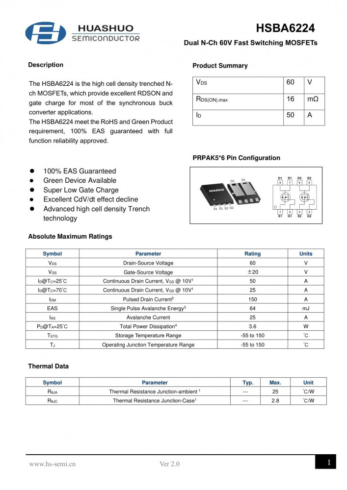 HSBA6224 datasheet page 1