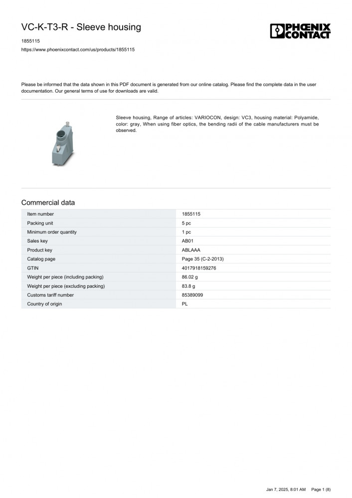 Phoenix Contact 1855115 technical document page 1
