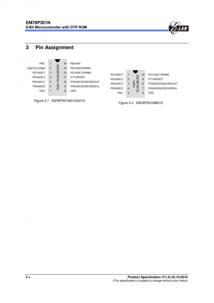 EM78P301N datasheet page 10