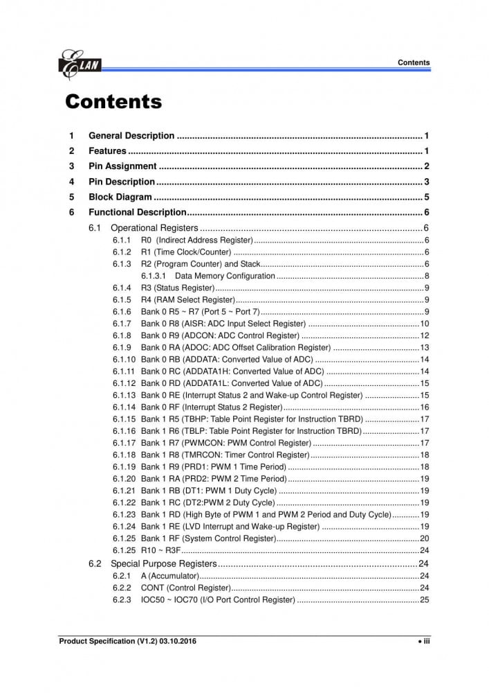 EM78P301N datasheet page 3