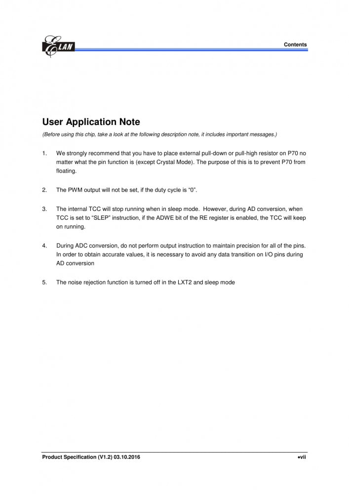 EM78P301N datasheet page 7