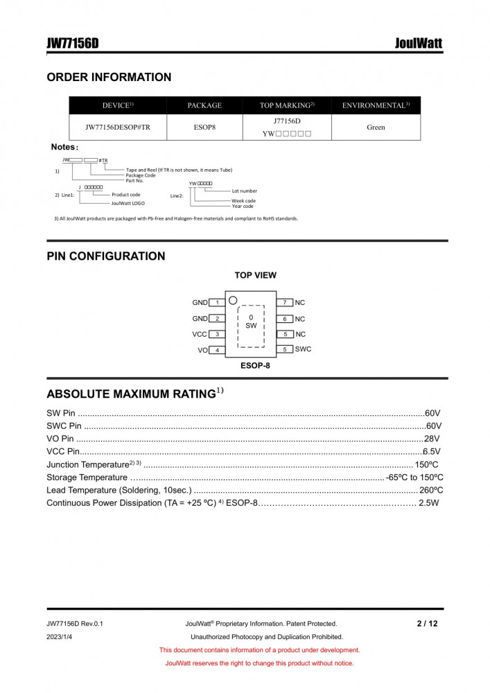 JW77156D datasheet page 2