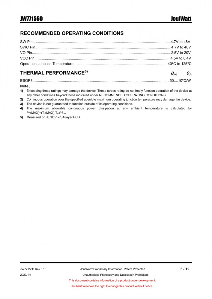 JW77156D datasheet page 3