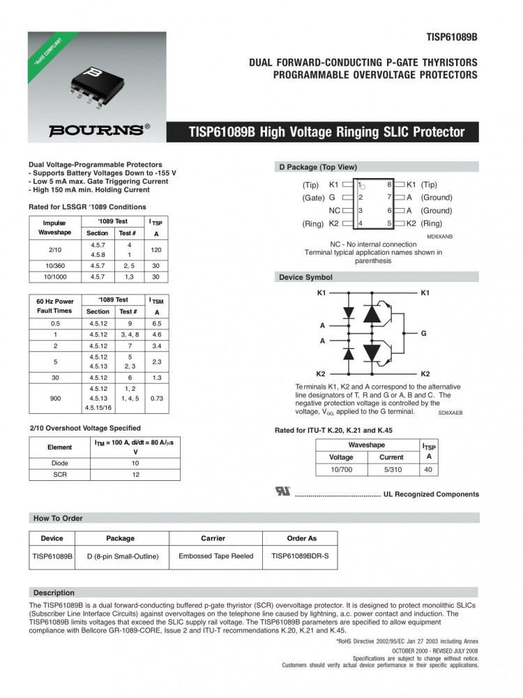 TISP61089B technical document page 1